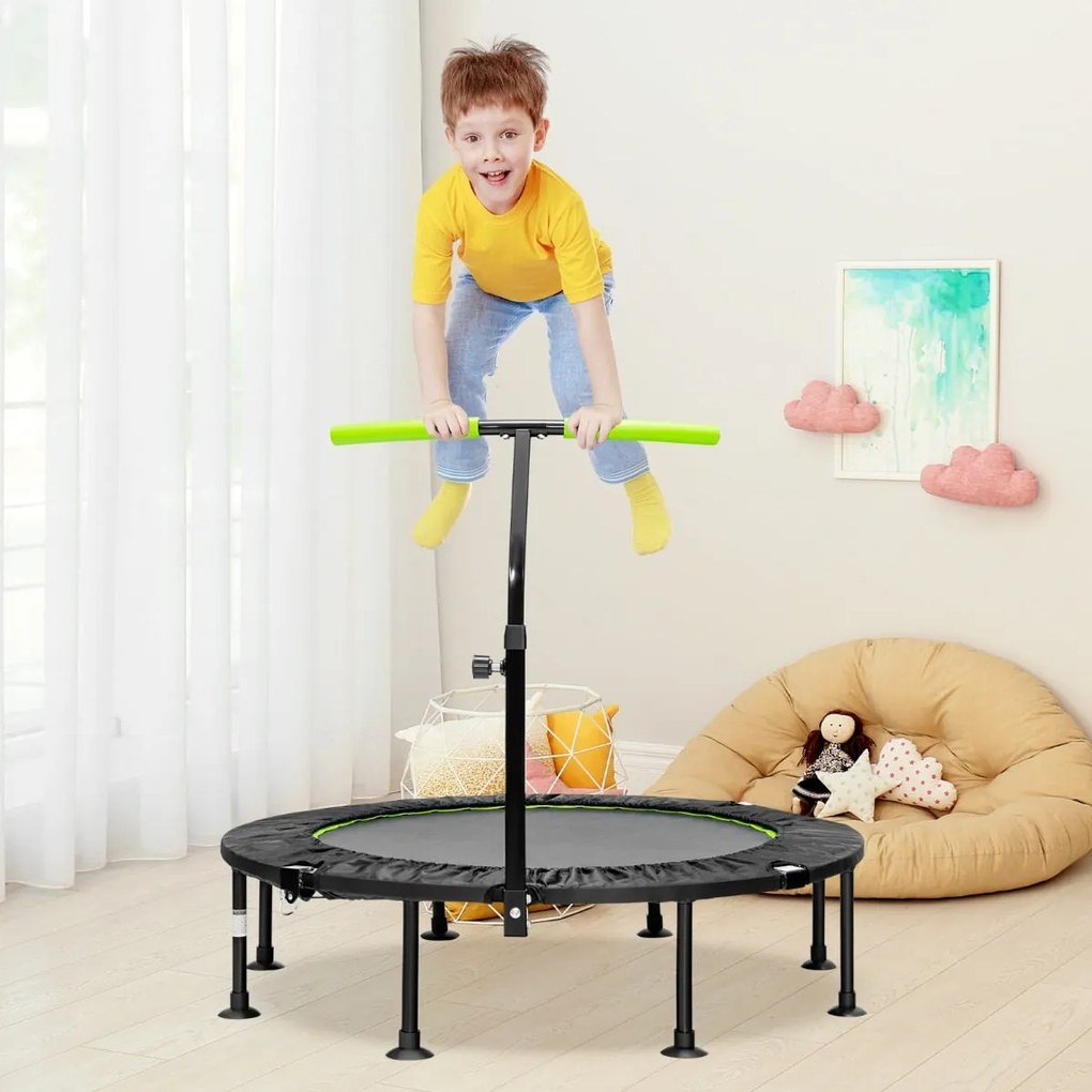 Costway Φ110 cm Skládací mini trampolína s výškově nastavitelným madlem dětská