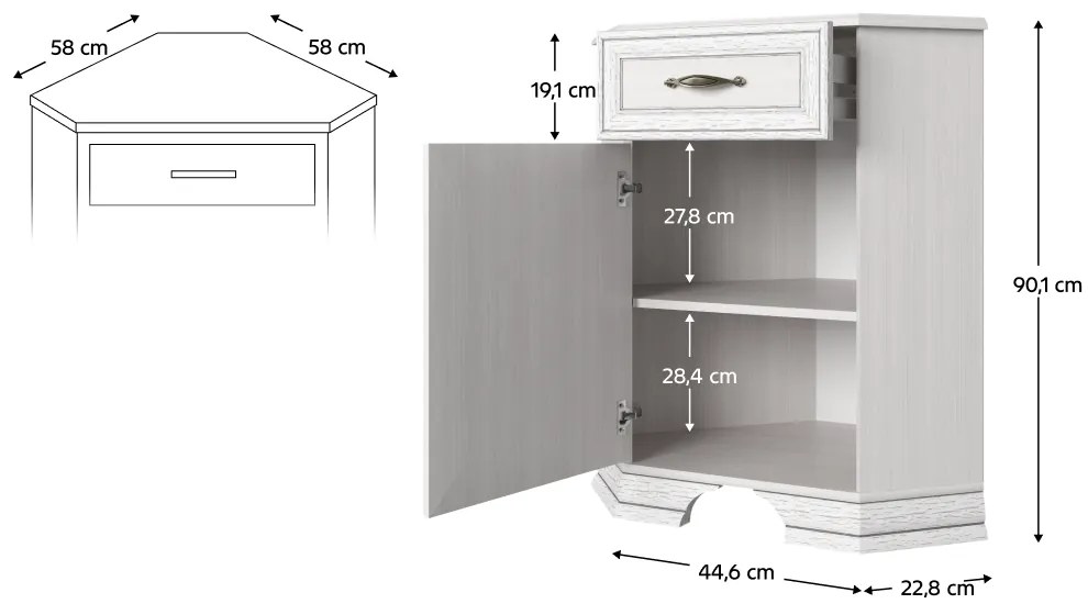 Rohová komoda, woodline krém, TIFFY 1D1S