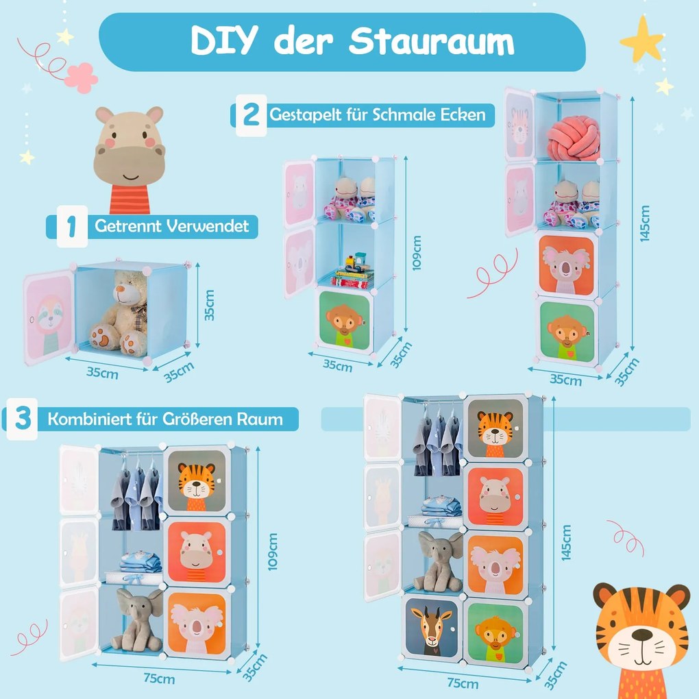 Costway Dětská skříň Dětská s 8 kostkami a závěsným prostorem