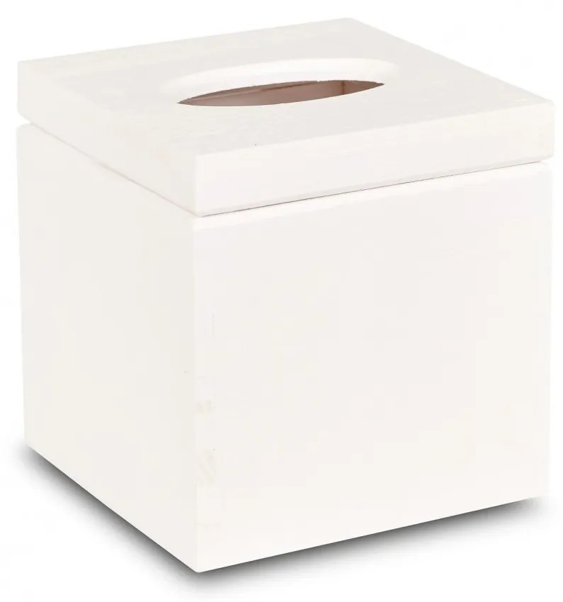 Dřevobox Dřevěná krabička na kapesníky čtvercová bílá s panty