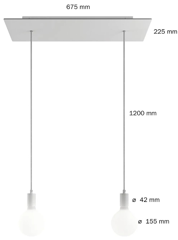 creative cables Závěsná lampa se 2 světly, s obdélníkovým XXL baldachýnem Rose-one, textilním kabelem a kovovými komponenty Barva: Hladký mosazný dibond