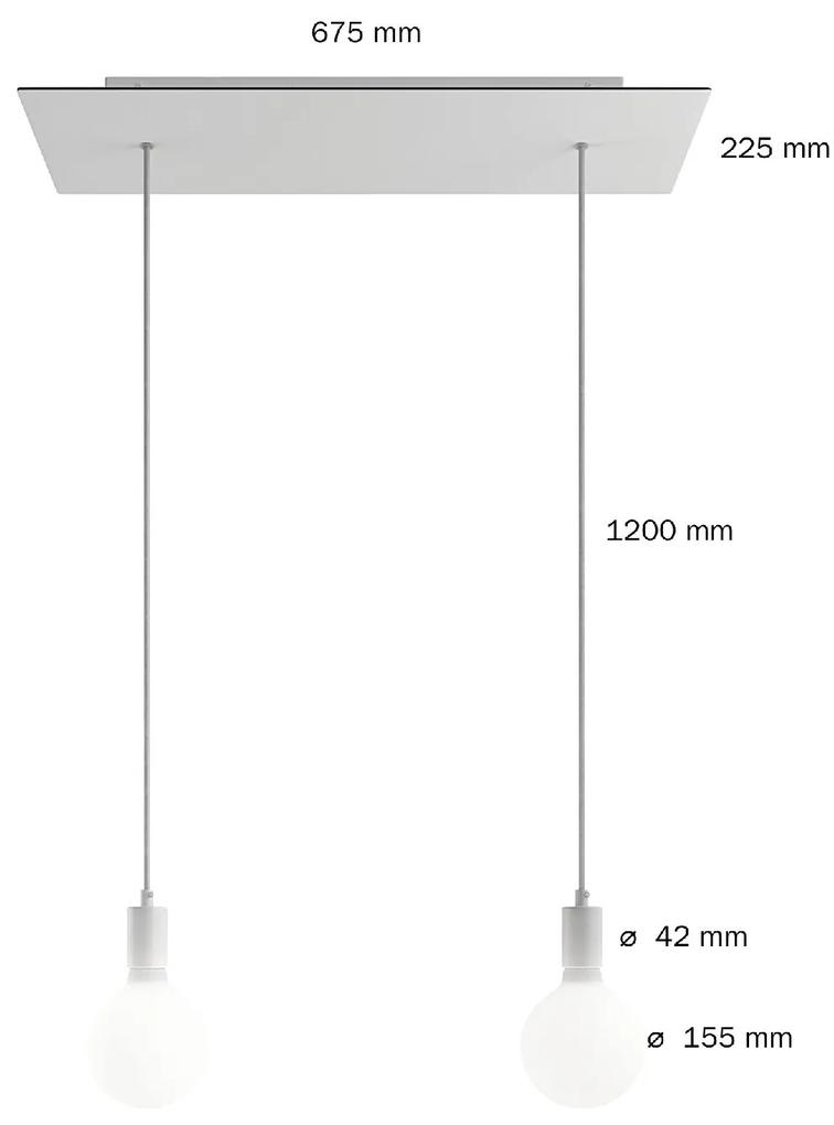 creative cables Závěsná lampa se 2 světly, s obdélníkovým XXL baldachýnem Rose-one, textilním kabelem a kovovými komponenty Barva: Matný černý dibond