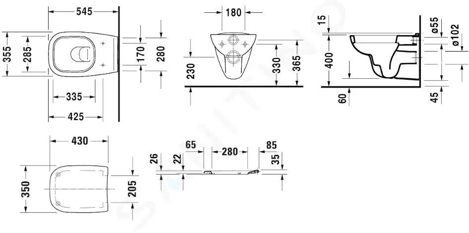 DURAVIT - D-Code Závěsné WC s klasickým sedátkem, bílá (45351900A1)