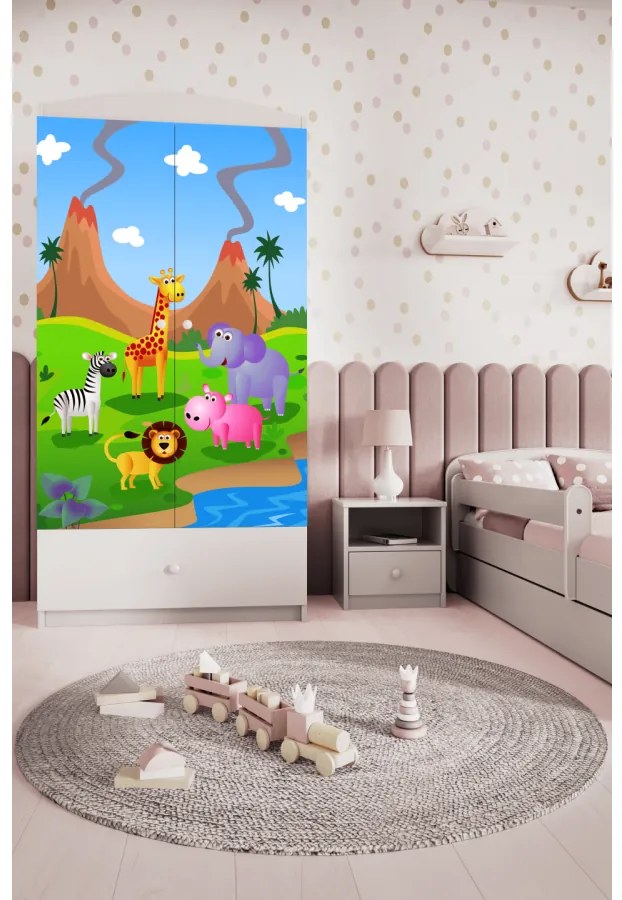 Dětská skříň Babydreams 90 cm safari bílá