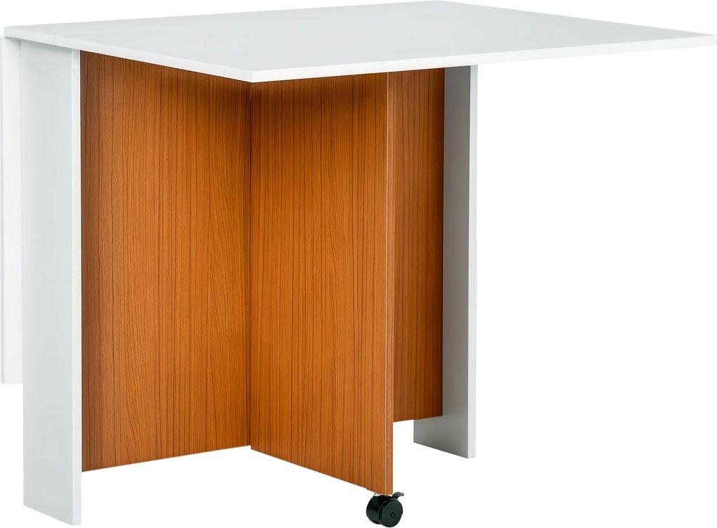 HOMCOM Skládací Jídelní Stůl na Kolečkách Skládací Kuchyňský Stůl Multifunkční Boční Stůl se 2 Sklopnými Křídly 120x80x73 cm Bílý a Třešeň | Aosom