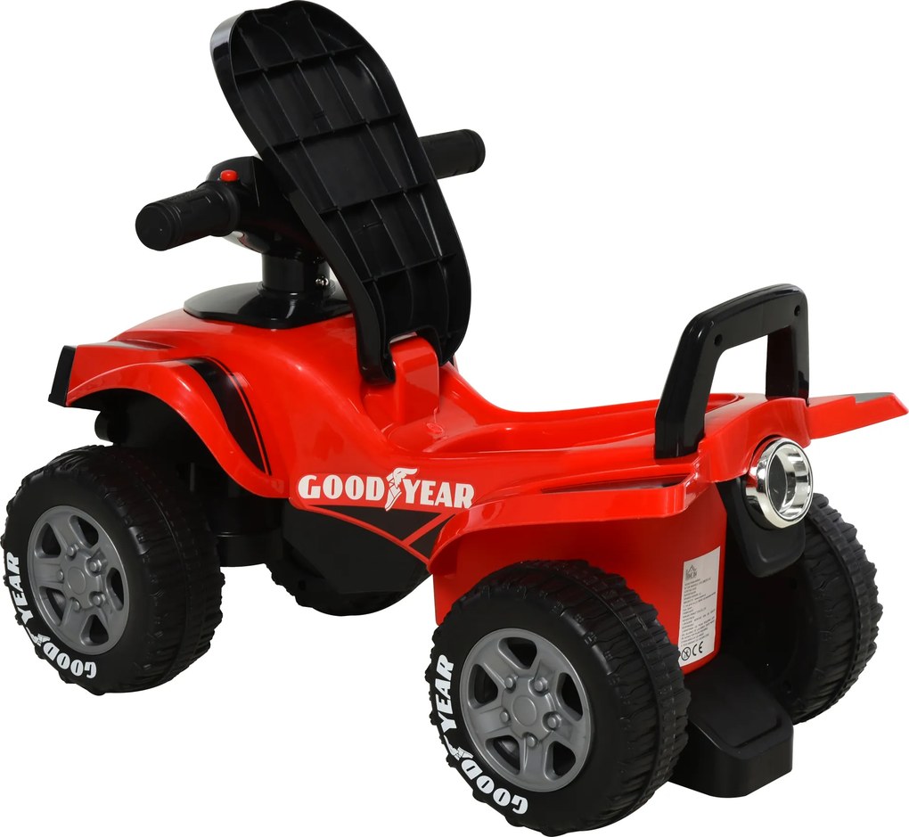 HOMCOM Dětský čtyřkolka bez pedálů pro děti od 18 do 36 měsíců, ATV se světly, klaksonem a tajným úložným prostorem 60x31x42 cm Červená