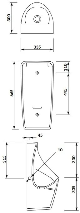 Cersanit Crea, pisoár s keramickou zátkou a zadním přívodem vody SET B144, bílá, S701-357