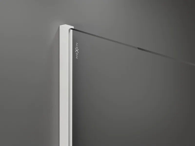 Mexen Kioto+, sprchová zástěna Walk-In s poličkou a věšákem 140 x 200 cm, 8mm sklo námraza, bílý profil, 800-140-121-20-30