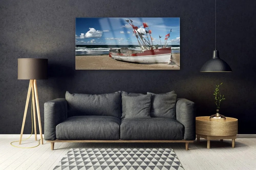 akrylový obraz Moře Pláž Loďka Krajina 120x60 cm