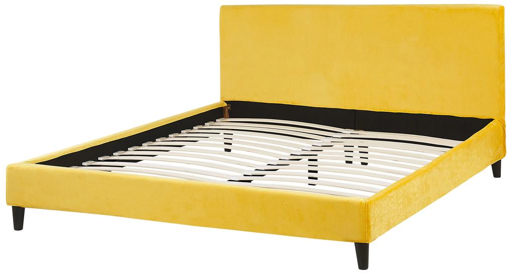Čalouněná sametová postel žlutá 160 x 200 cm FITOU  Beliani