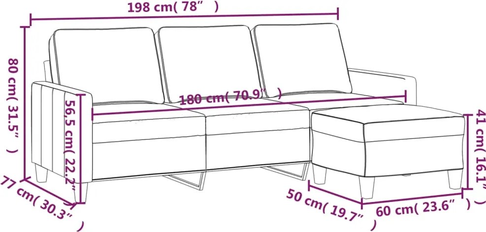3místná pohovka s podnožkou světle žlutá 180 cm textil 3201042
