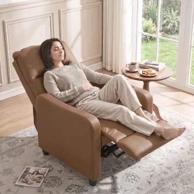 HOMCOM manuální relaxační křeslo 155° s opěrkou nohou, v PU kůži, do obývacího pokoje a ložnice, tmavě hnědé