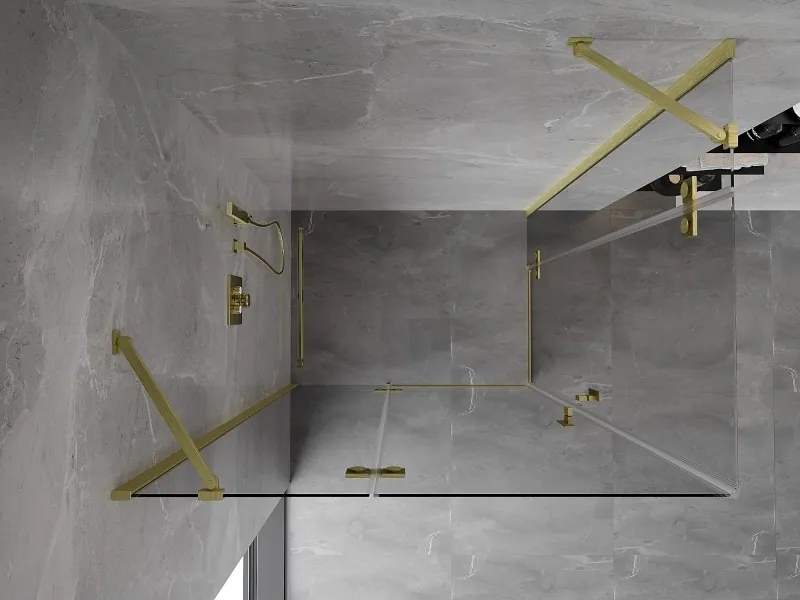 Mexen Mist-H Duo, 2-křídlý výklopný sprchový kout 110 x 70 cm, čiré sklo, zlatý matný profil, 8A5-110L-070P-55-00