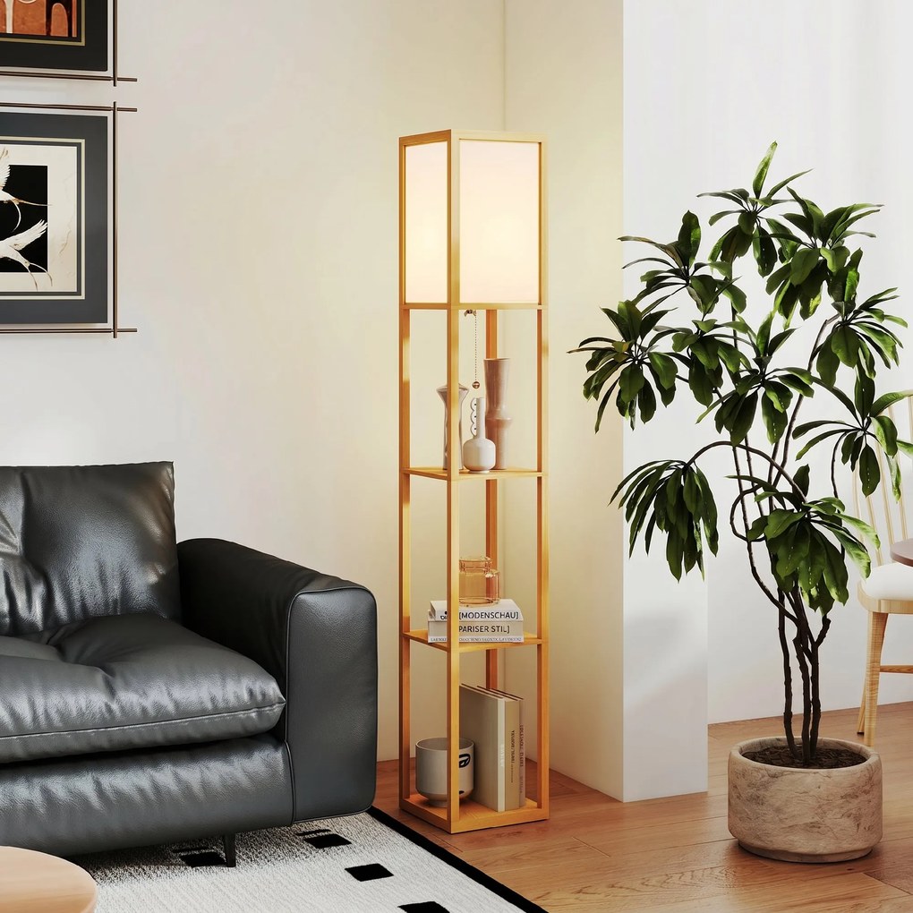 HOMCOM stojací lampa s 3 policemi, stojací svítidlo s objímkou E27, 26 x 160 cm, do obývacího/pokojového prostoru (Bez žárovky)