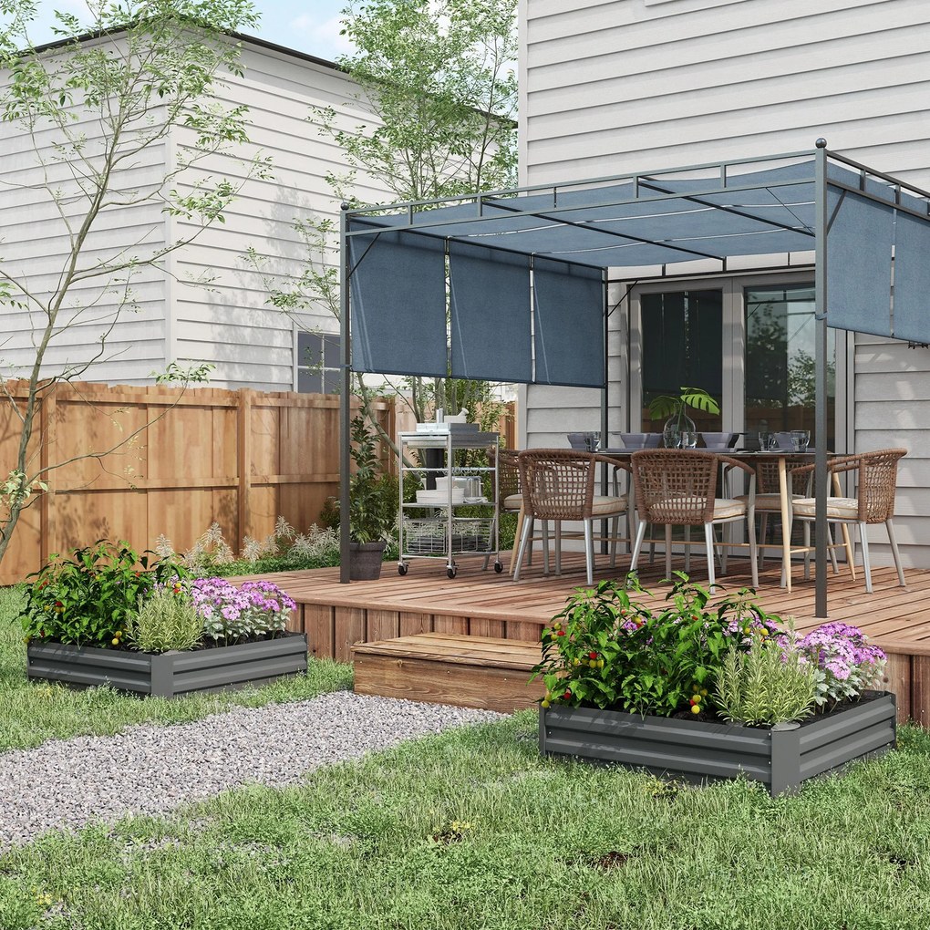 Outsunny 2-dílný vyvýšený záhon z oceli, studený rám pro rostliny, zahradní box na bylinky 100x100x30cm pro zahradu, balkon, terasu, záhon pro květin…
