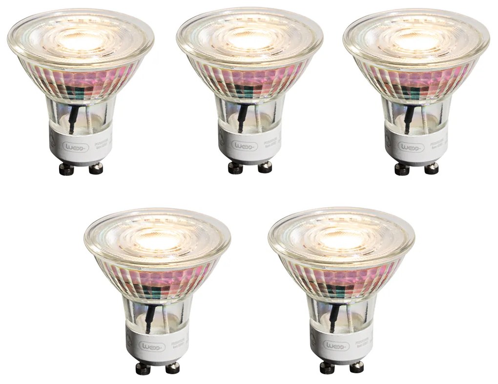 Sada 5 čirých stmívatelných LED žárovek GU10 50mm 4,9W 450 lm 2700K