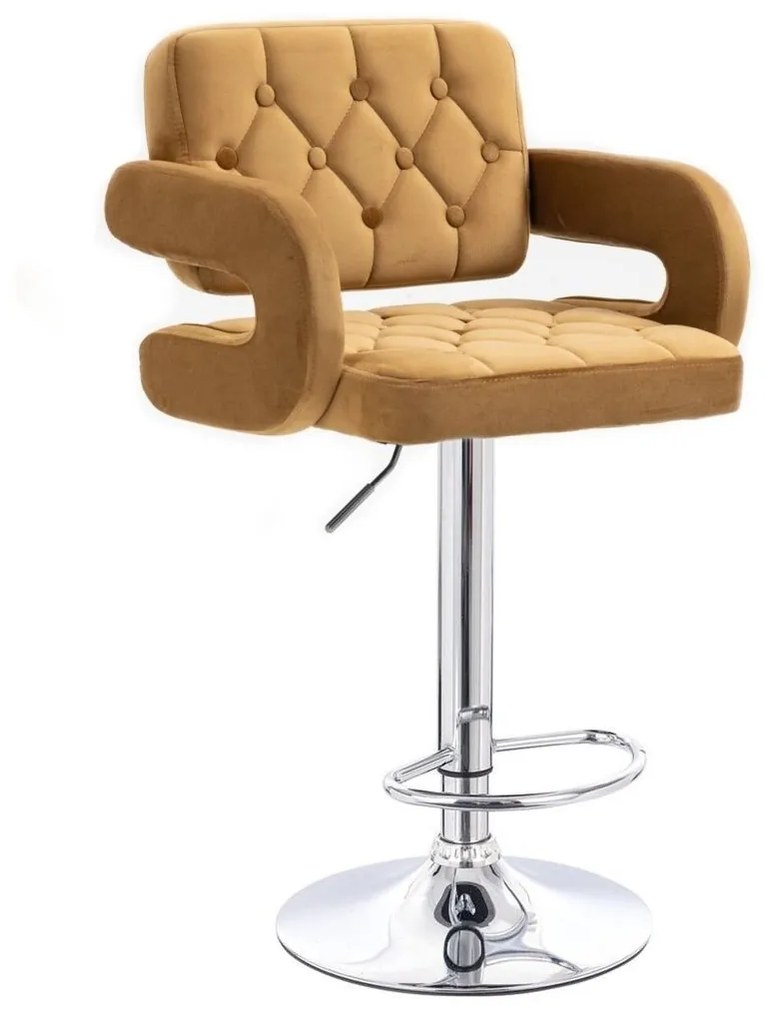 LuxuryForm DESIGN Barová židle ADRIA VELUR s kulatou stříbrnou podstavou - medová
