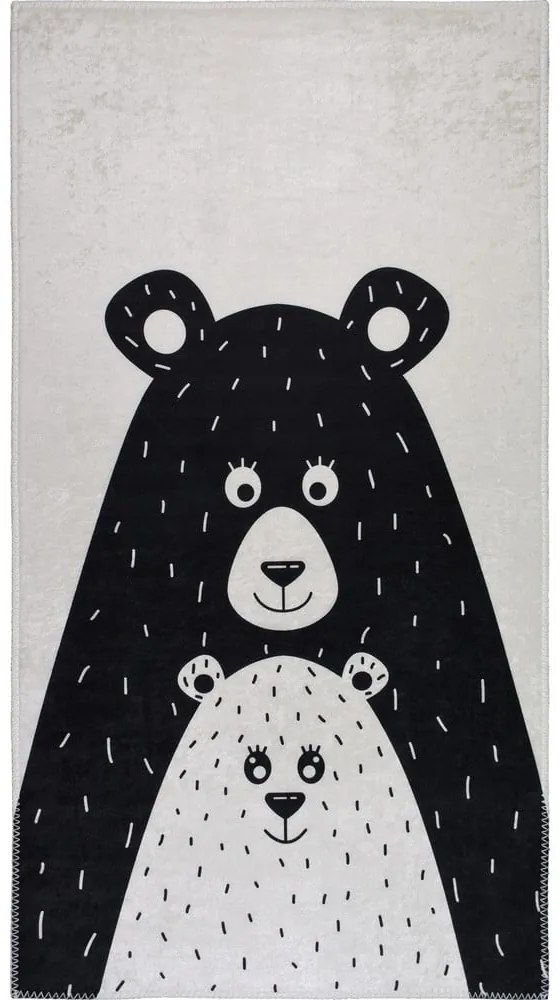 Černobílý pratelný dětský koberec 100x160 cm Bear Family – Vitaus