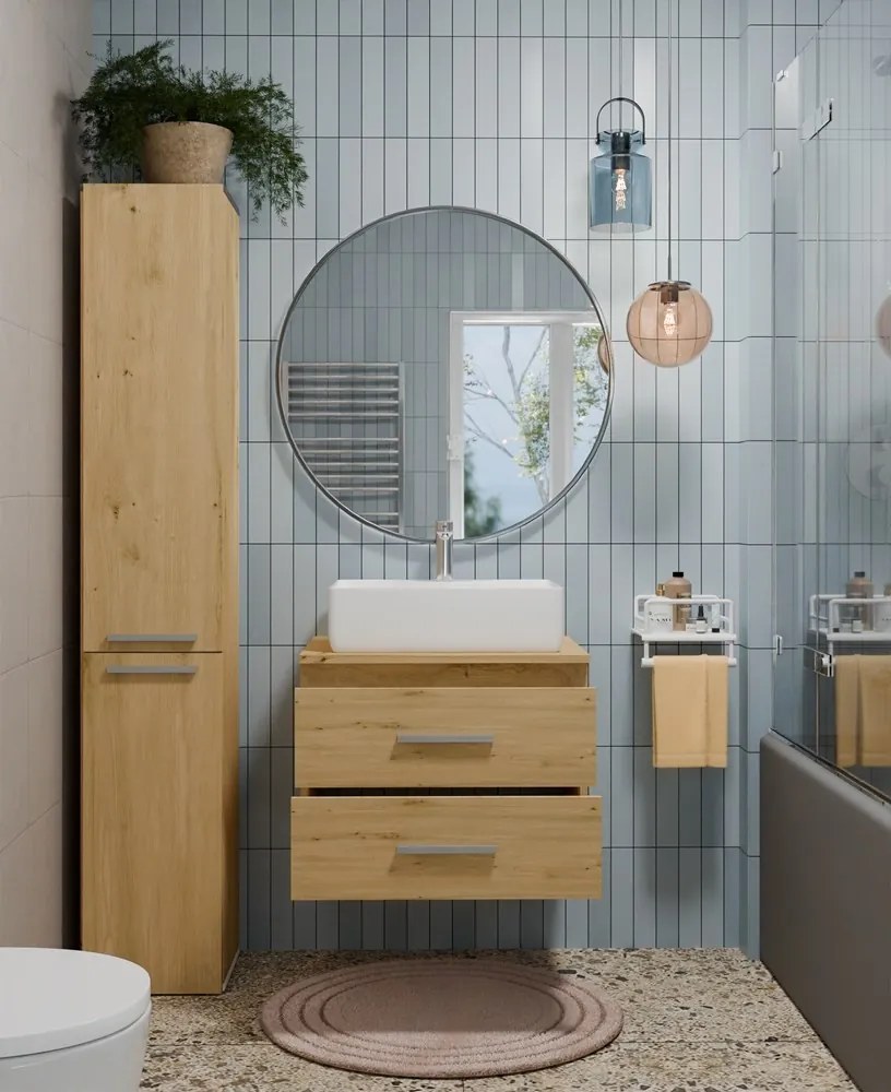 Závěsná skříňka pod umyvadlo s deskou Nel 2S 60 cm dub Artisan
