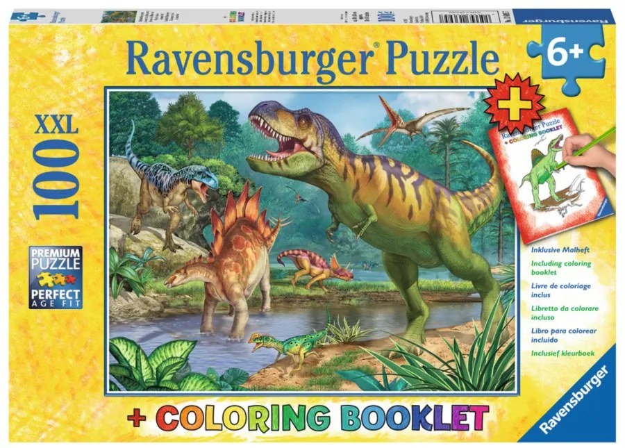 Ravensburger puzzle pravěký svět dinosaurů xxl 100 dílků + omalovánky