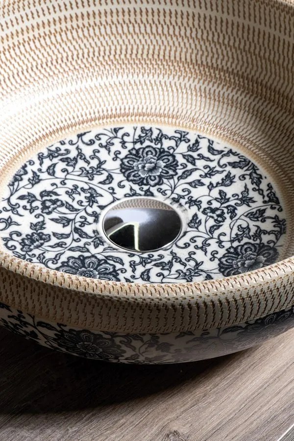 Sapho Priori PI011 umyvadlo O 42 cm béžová s modrým vzorem