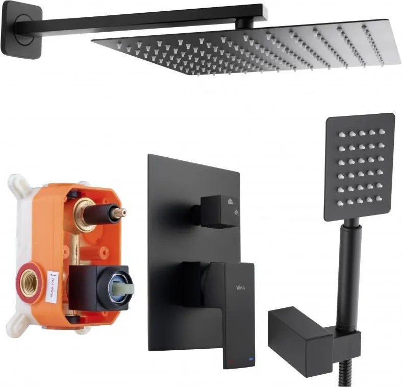 Erga Dual, podomítková sprchová souprava s dešťovou hlavicí 30x30 cm, i-BOX instalační systém, černá matná, ERG-YKA-BP.DUAL30-BLK
