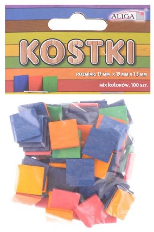 Kostky kreativní, dřevěné, různobarevné 15 x 15 x 1,3 mm - 100 ks