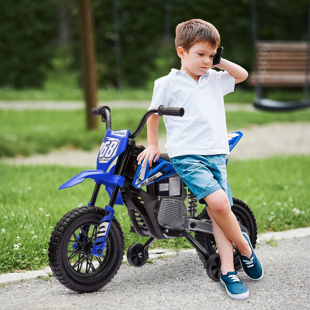 Dětská elektrická motorka AIYAPLAY, 12V dětský bicykl s hudbou, dětské vozidlo s odnímatelnými stabilizátory, 2,4-5 km/h, pro děti od 3 do 6 let, max…