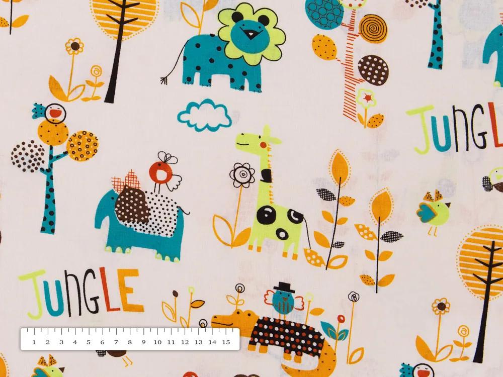 Biante Dětský bavlněný povlak na polštář Sandra SA-008 Tyrkysová a oranžová zvířátka z džungle 50 x 50 cm