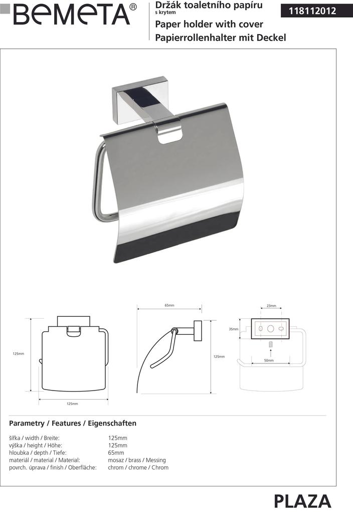 Bemeta Design PLAZA: Držák toaletního papíru s krytem -