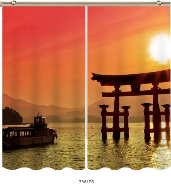 Black out závěsy 3D nebo voálové záclony 3D motiv 7661 Západ slunce v  Japonsku, Rozměry Voálové záclony 2x145x260cm | BIANO