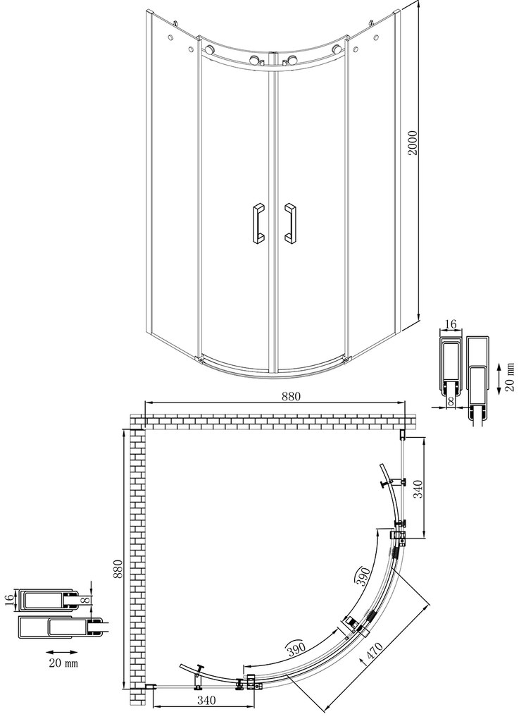 Gelco DRAGON čtvrtkruhová zástěna 900x900 mm, sklo čiré, GD4490