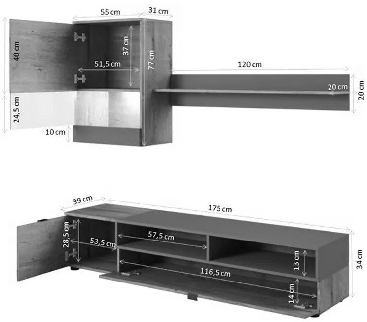 Obývací stěna Aise, dub lefkas / černá