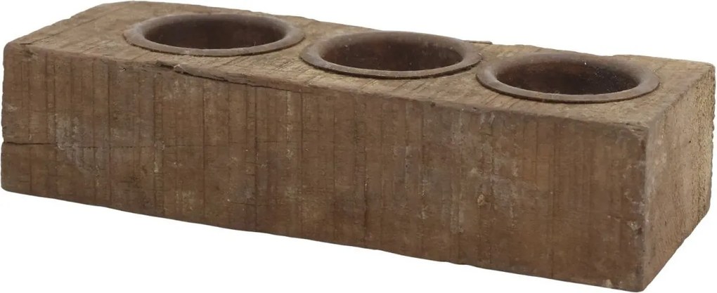 Svícen Grimaud z recyklovaného dřeva se 3 držáky na svíčku – 18*6*6 cm
