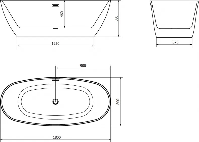 Mexen Eris, volně stojící vana 180 x 80 cm, bílá, růžové zlato přepad, 53441808000-60