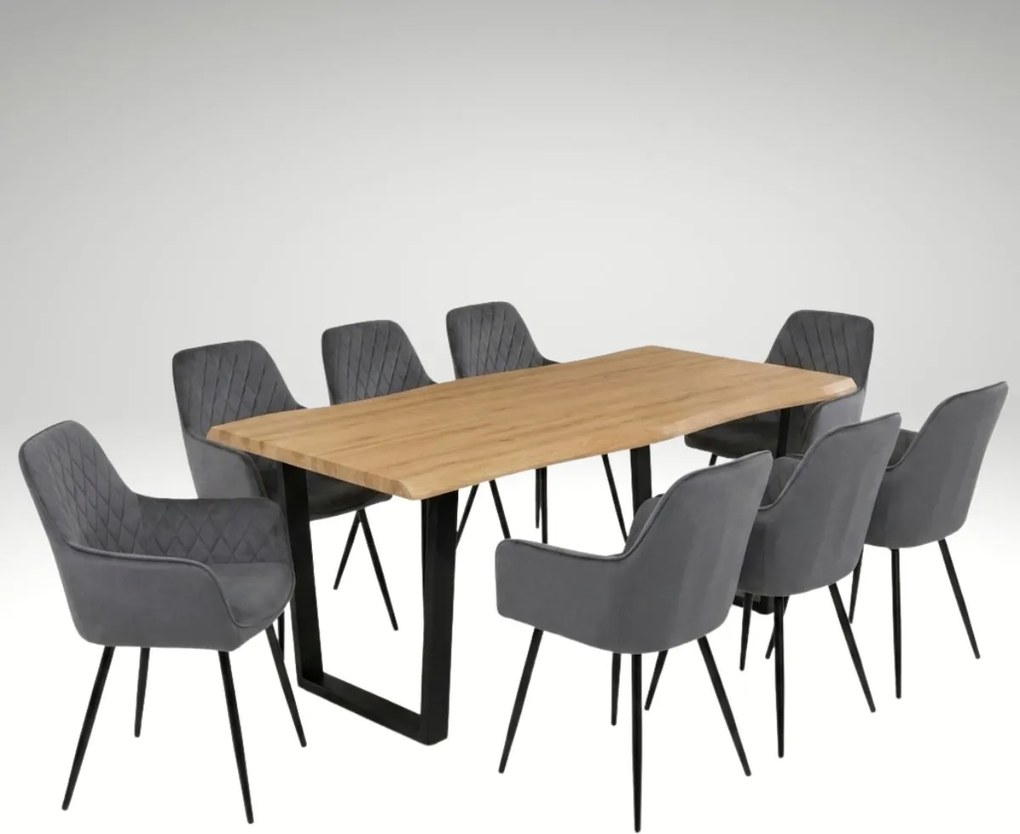 Vikio Jídelní set pro 8 osob 180x90 cm dub noha U šedá židle s područkami VJS168-8S