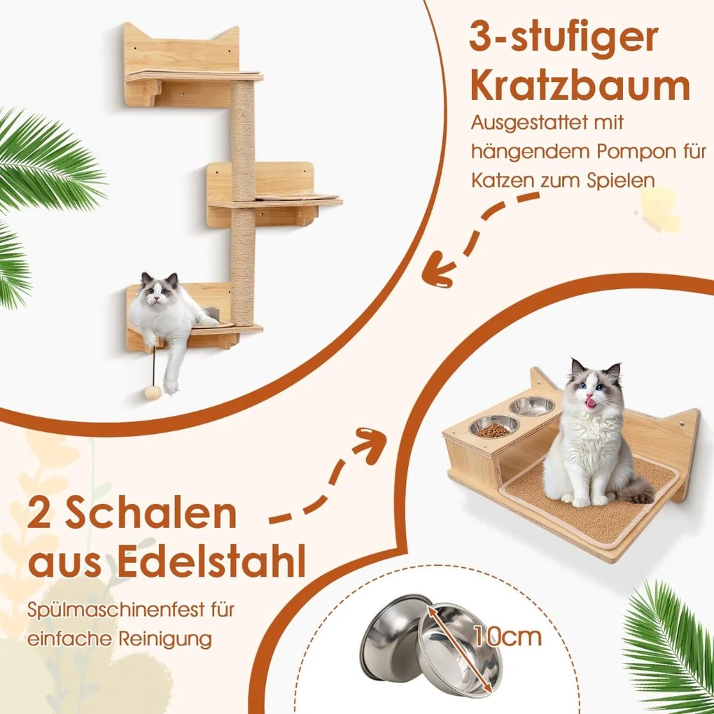 Costway 6 PCS lezecká stěna Škrabadlo pro kočky s platformami Mísa Houpací síť