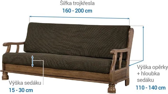 Super strečové potahy NIAGARA tabáková trojkřeslo s dřevěnými rukojeťmi (š. 160 - 200 cm)