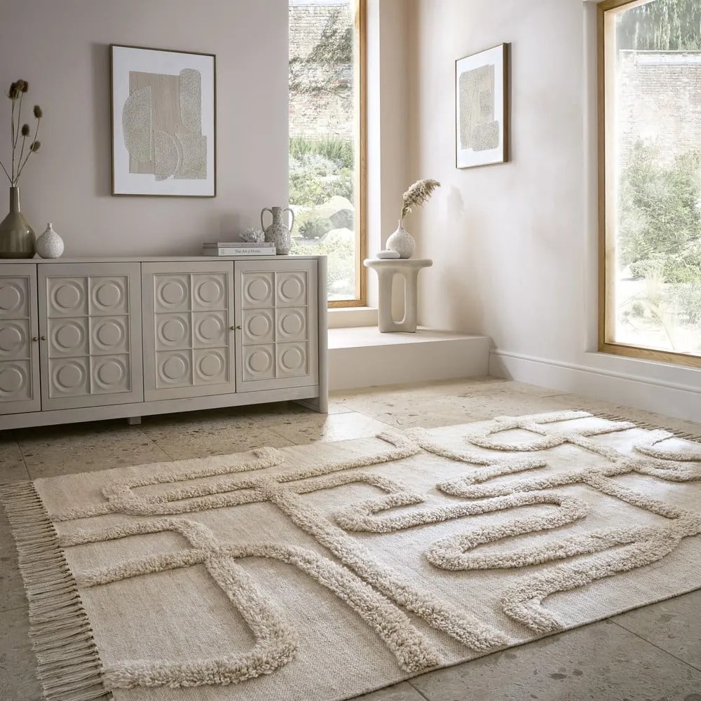 Béžový ručně tkaný vlněný koberec 120x170 cm Loma – Flair Rugs