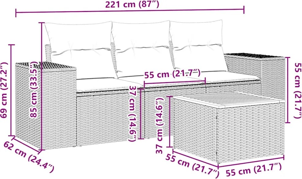4dílná zahradní sedací souprava s poduškami černá polyratan 3257645