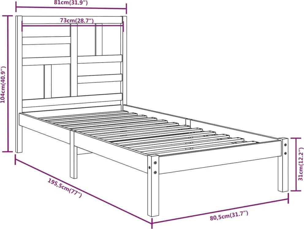 vidaXL Rám postele masivní dřevo 75 x 190 cm Small Single [3105913] Barva: Černá