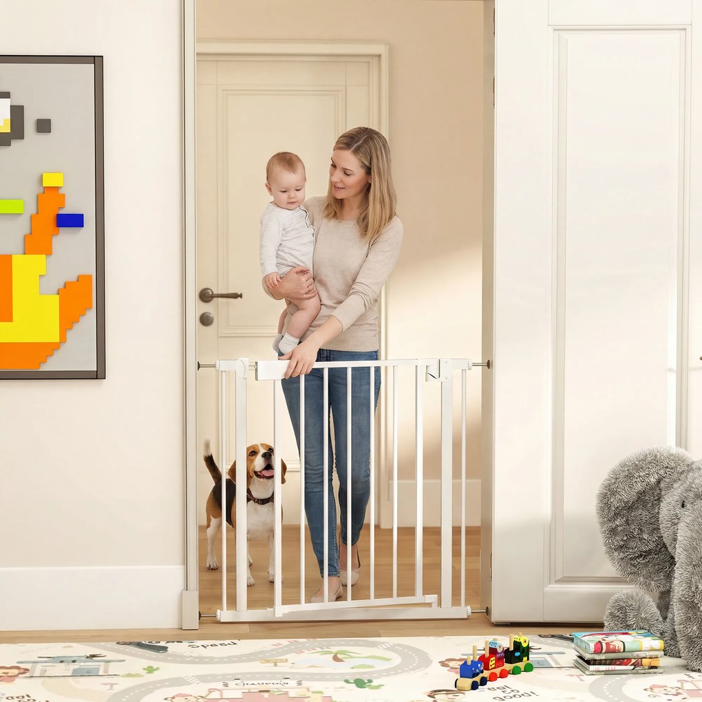PawHut Schodišťová branka Bezpečnostní branka bez vrtání s automatickým zavíráním pro děti Kuchyňské schody 76-82 x 76 cm Bílá