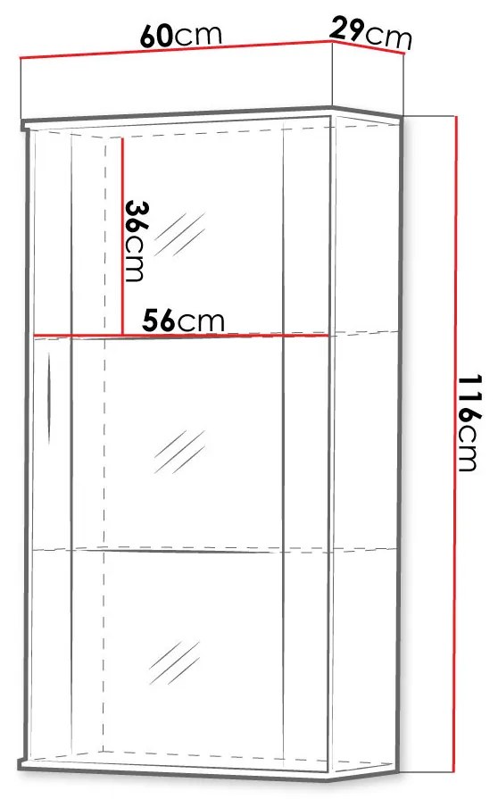 Závěsná vitrína s LED modrým osvětlením KARA - černá / lesklá černá