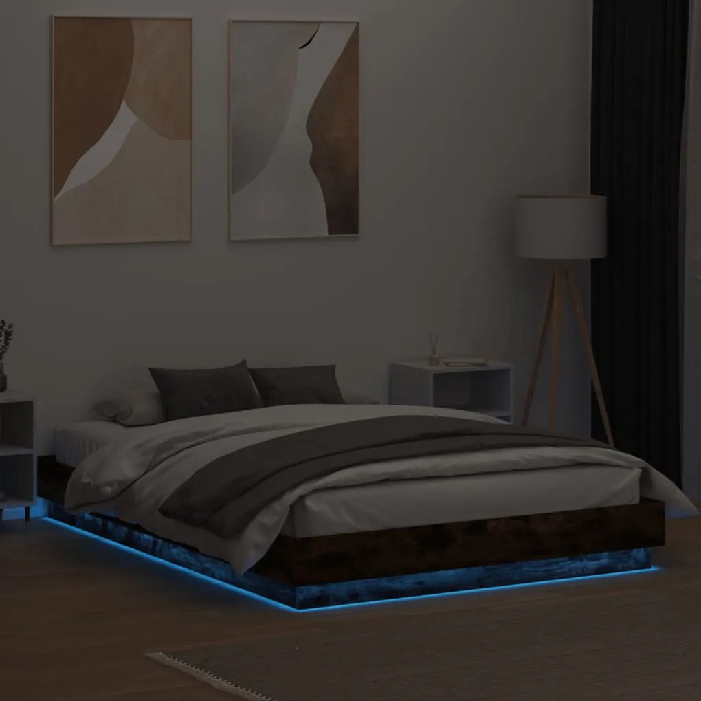 Rám postele s LED osvětlením kouřový dub 150 x 200 cm 3209790