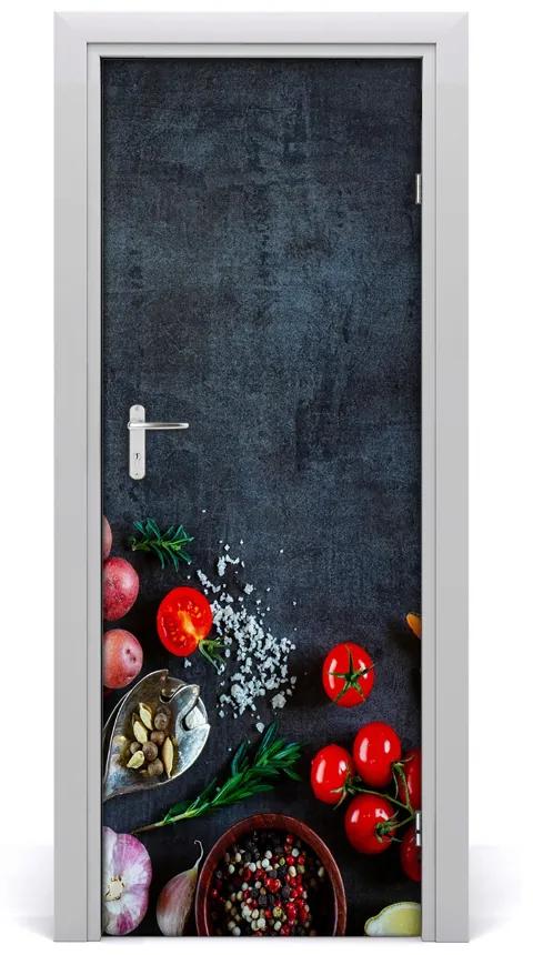 Fototapeta dveře samolepící zelenina a koření 85x205 cm