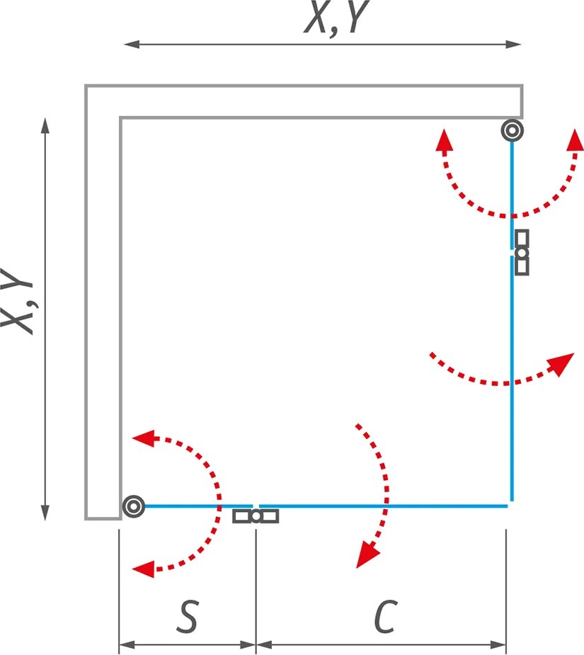 Čtvercový sprchový kout se skládacími dveřmi a otočným systémem TZOL1+TZOP1 Viz technická specifikace Transparent Brillant TZOL1/1100+TZOP1/1000 1100 1000 TZOL1/1100_TZOP1/1000