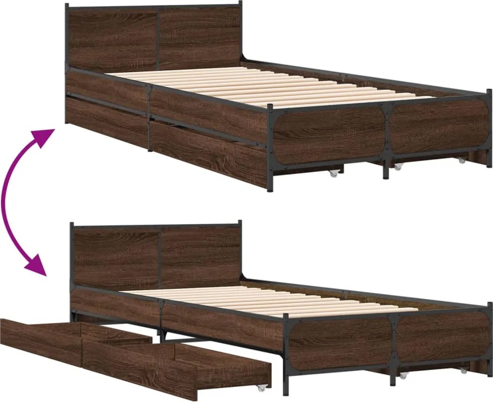 Rám postele se zásuvkami hnědý dub 75 x 190 cm kompozitní dřevo 3279976