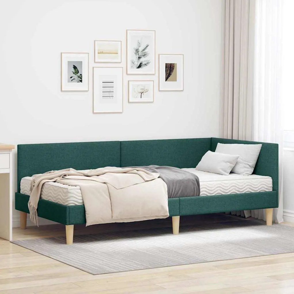 Rohový rám postele s matrací Jiný s čelo 2 ks Zelená textil 3393729