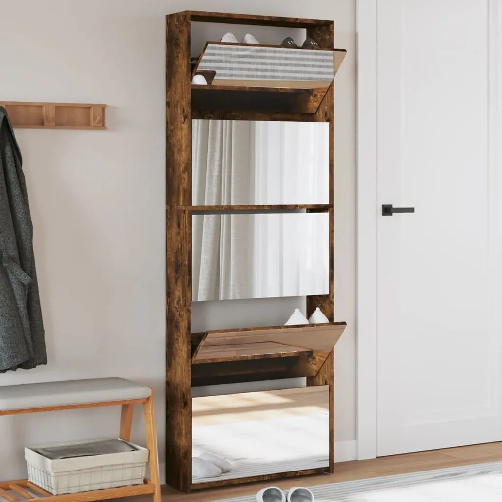 Botník se zrcadlem 5patrový kouřový dub 63 x 17 x 169,5 cm 3228283