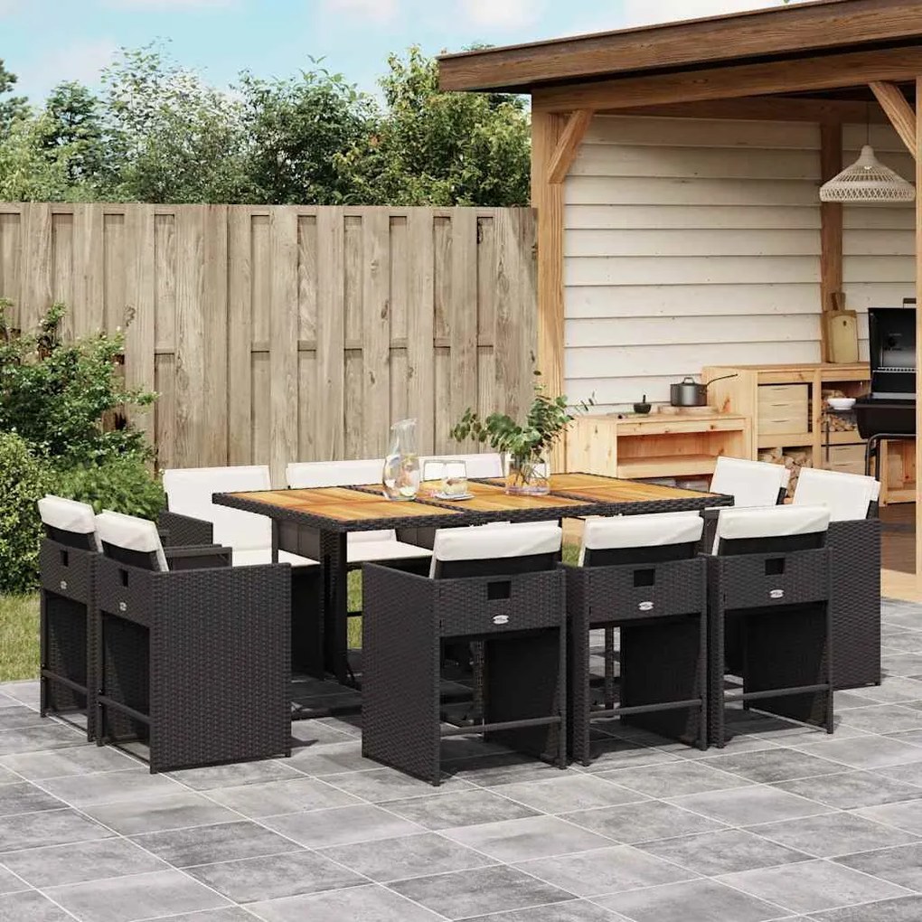 11dílný zahradní jídelní set s poduškami černý polyratan 3211215